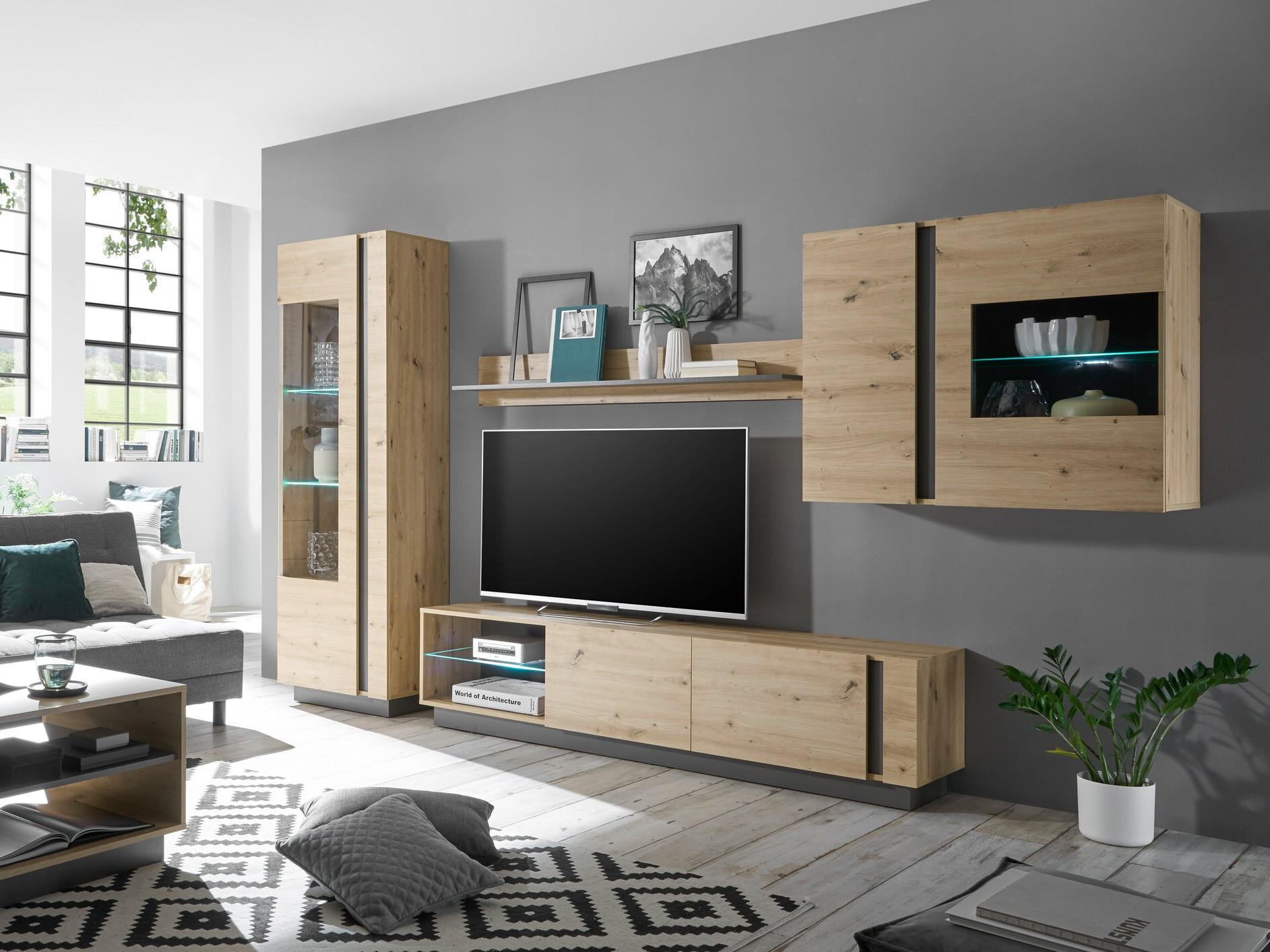 Conjunto de salón Veropho 110 (Roble Artisan + Grafito) - Muebles para ...